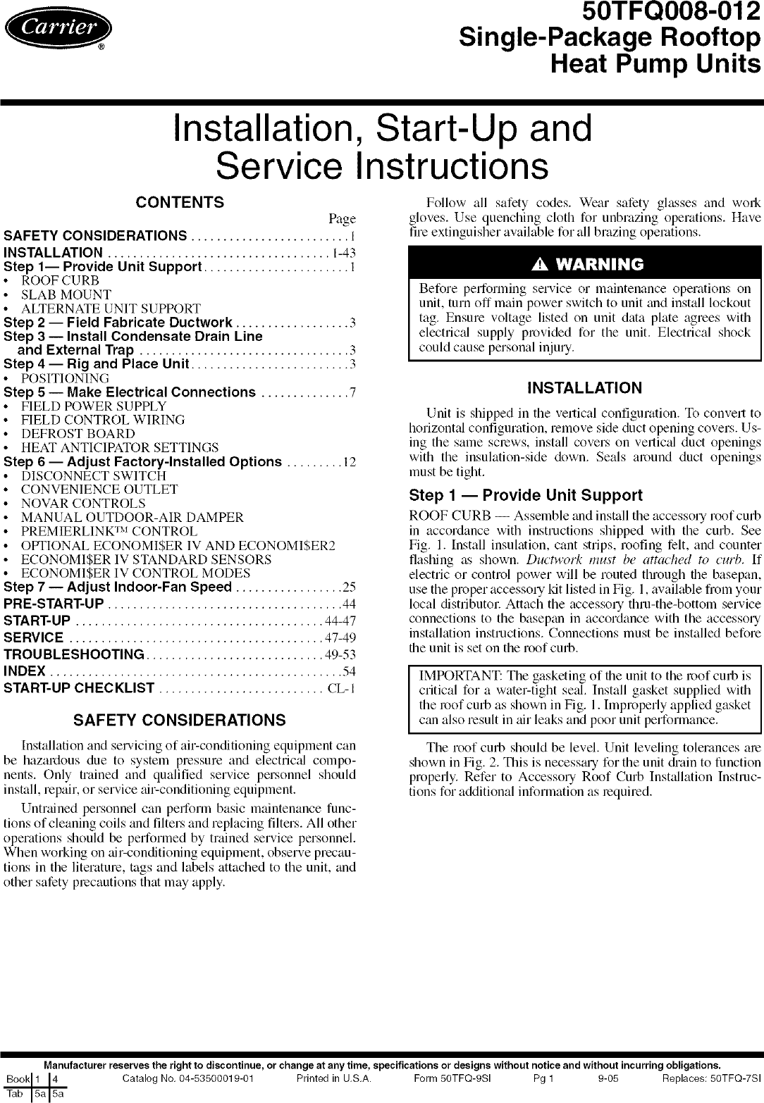 CARRIER Package Units(both Units Combined) Manual L0520551