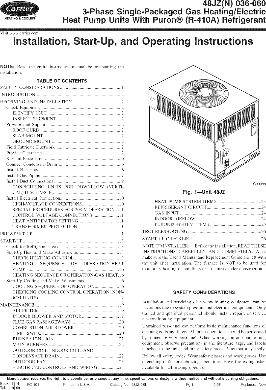CARRIER Package Units(both Units Combined) Manual L0604545