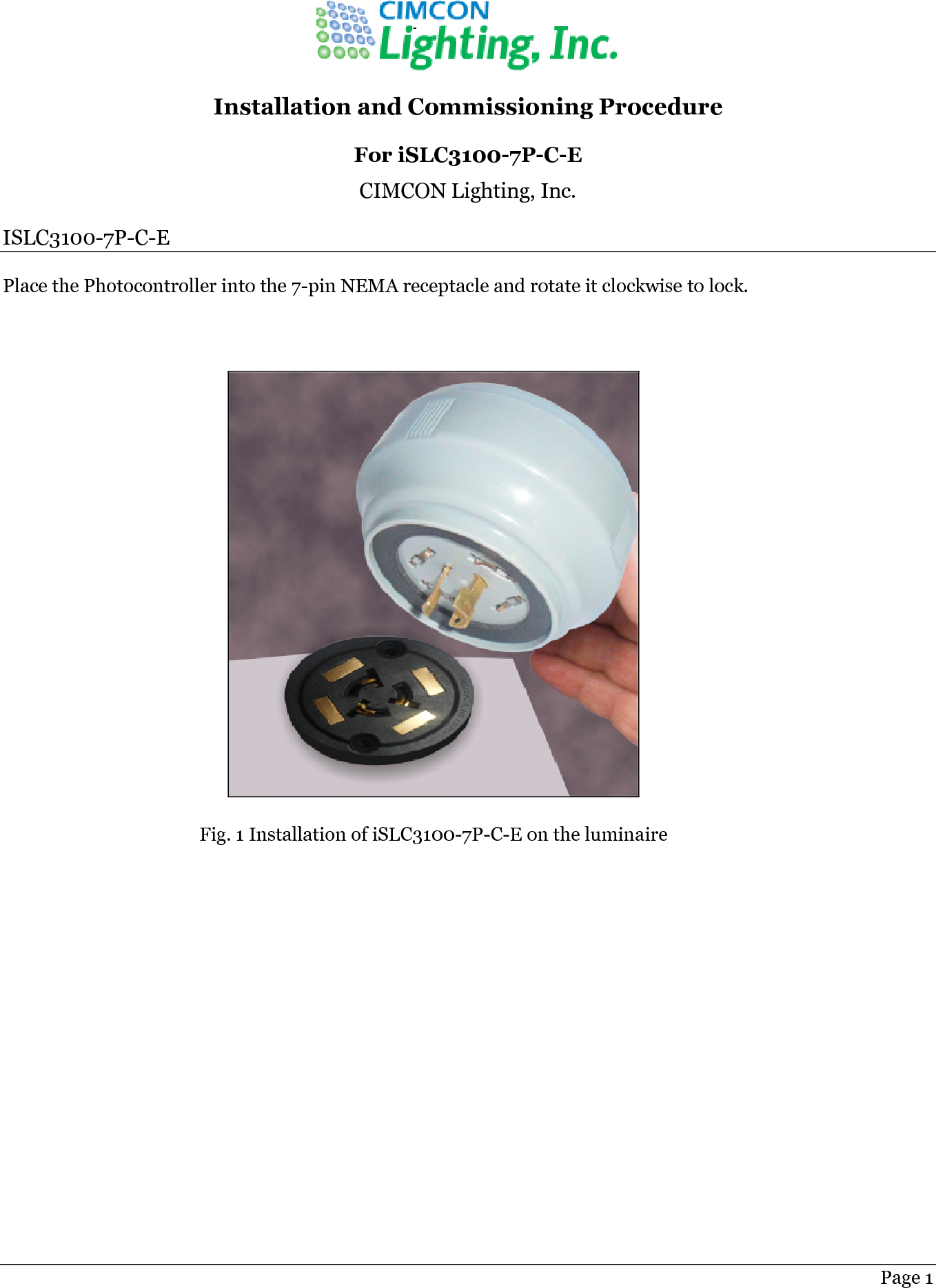 CIMCON Lighting CL31007PCE Photocontroller User Manual