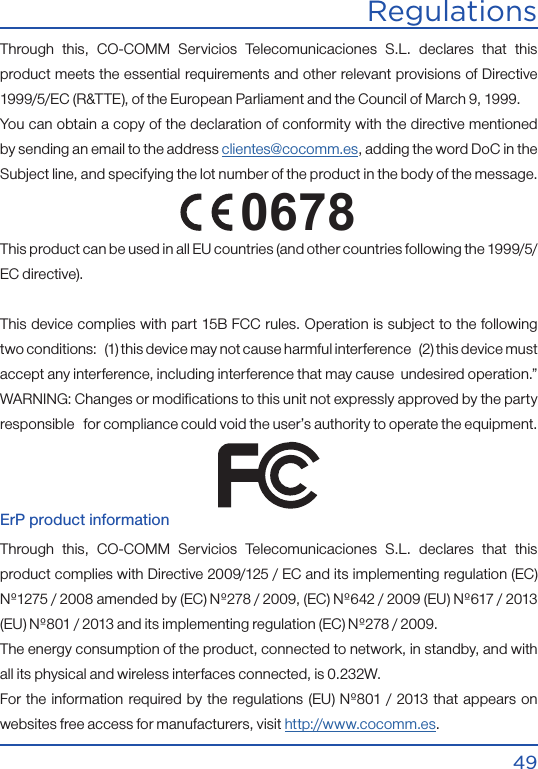 CO COMM SERVICIOS TELECOMUNICACIONES S L F800C 3G/2G fixed wireless ...