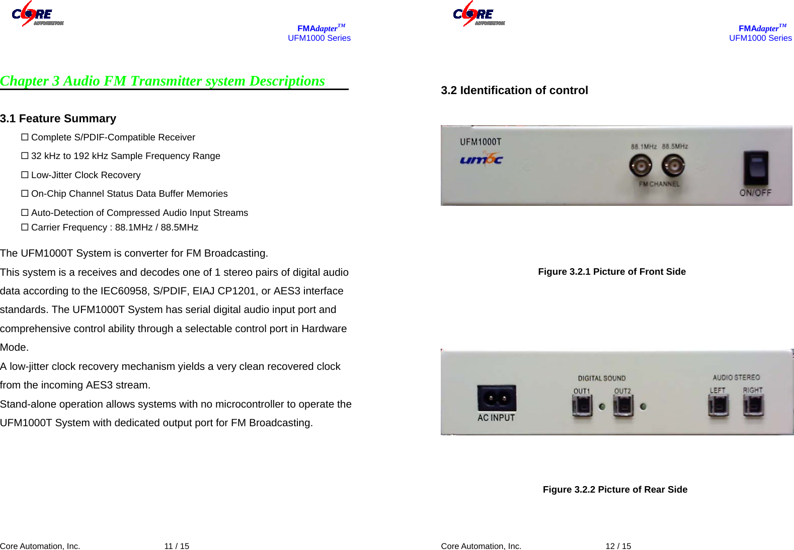 COREAUTOMATION UFM1000T Digital Audio FM Transmitter Adapter System (FM ...