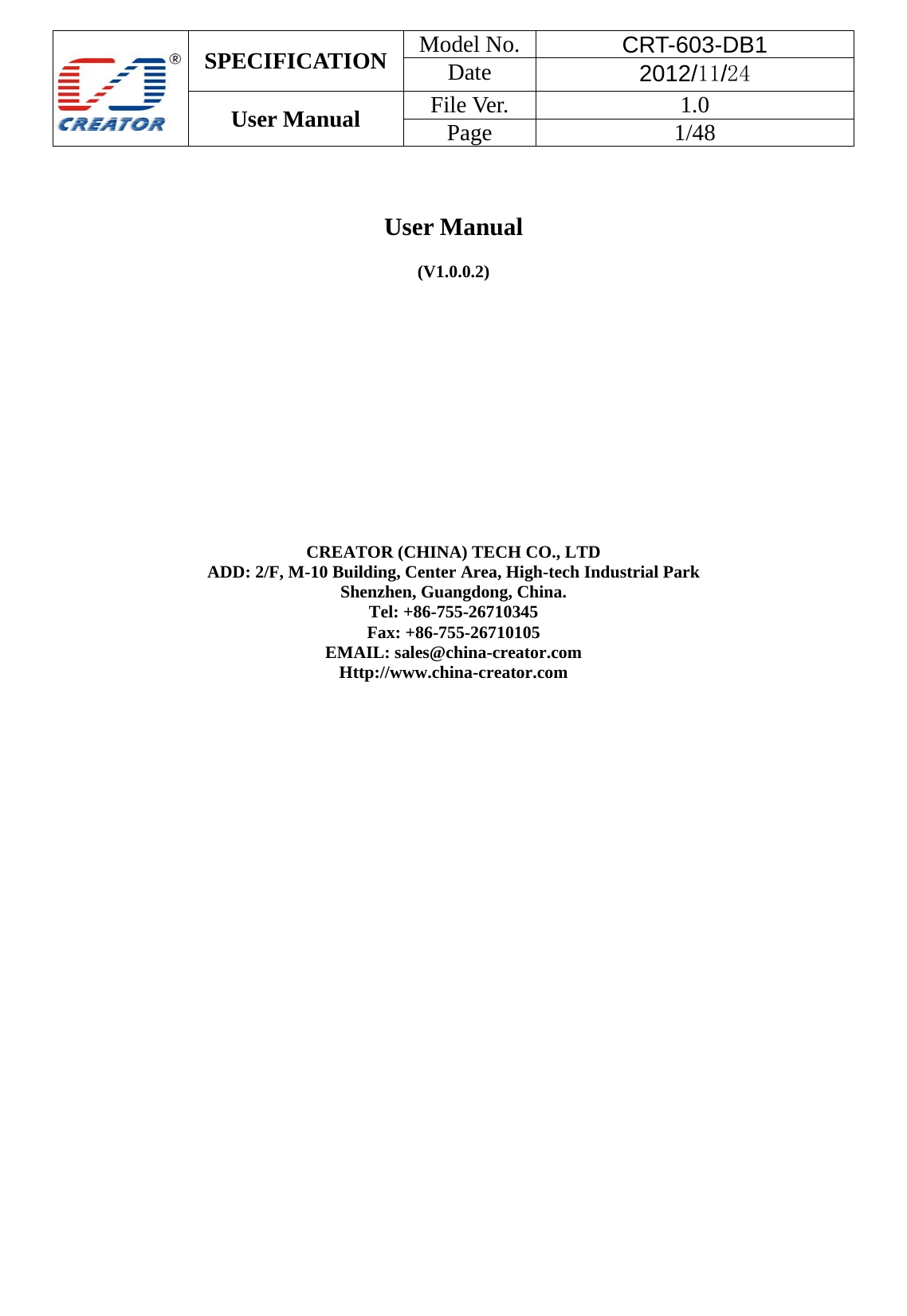 CREATOR CRT-603 Card Reader User Manual