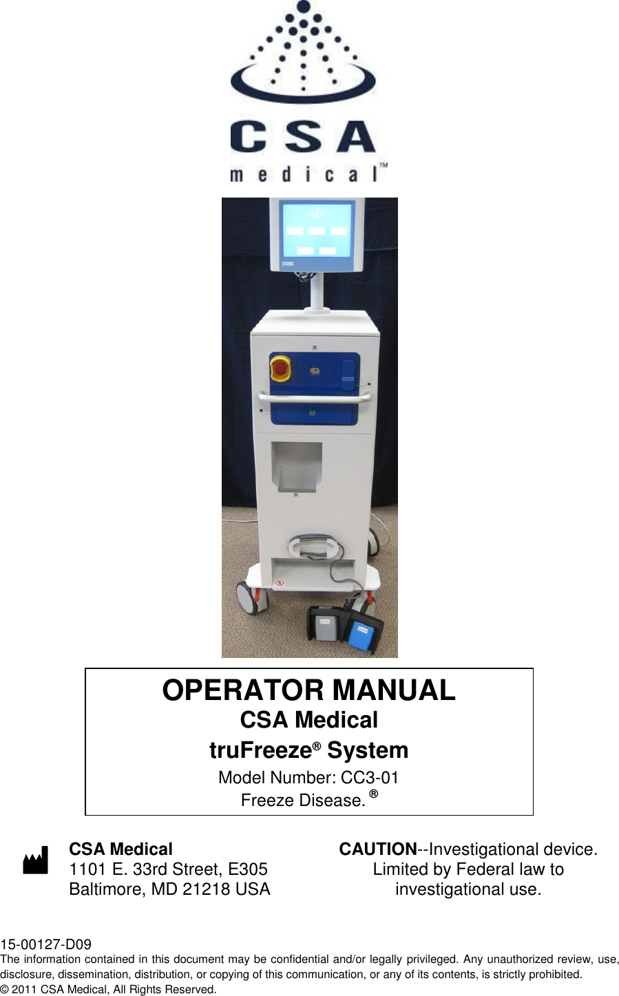 CSA Medical TRUFREEZE MEDICAL TruFreeze Console RFID Reader User Manual