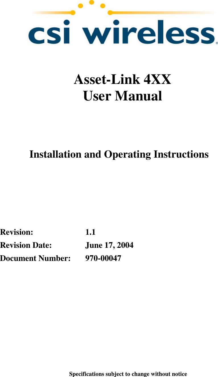CSI Wireless AL411 AssetLink 411 User Manual AL420 UserMan