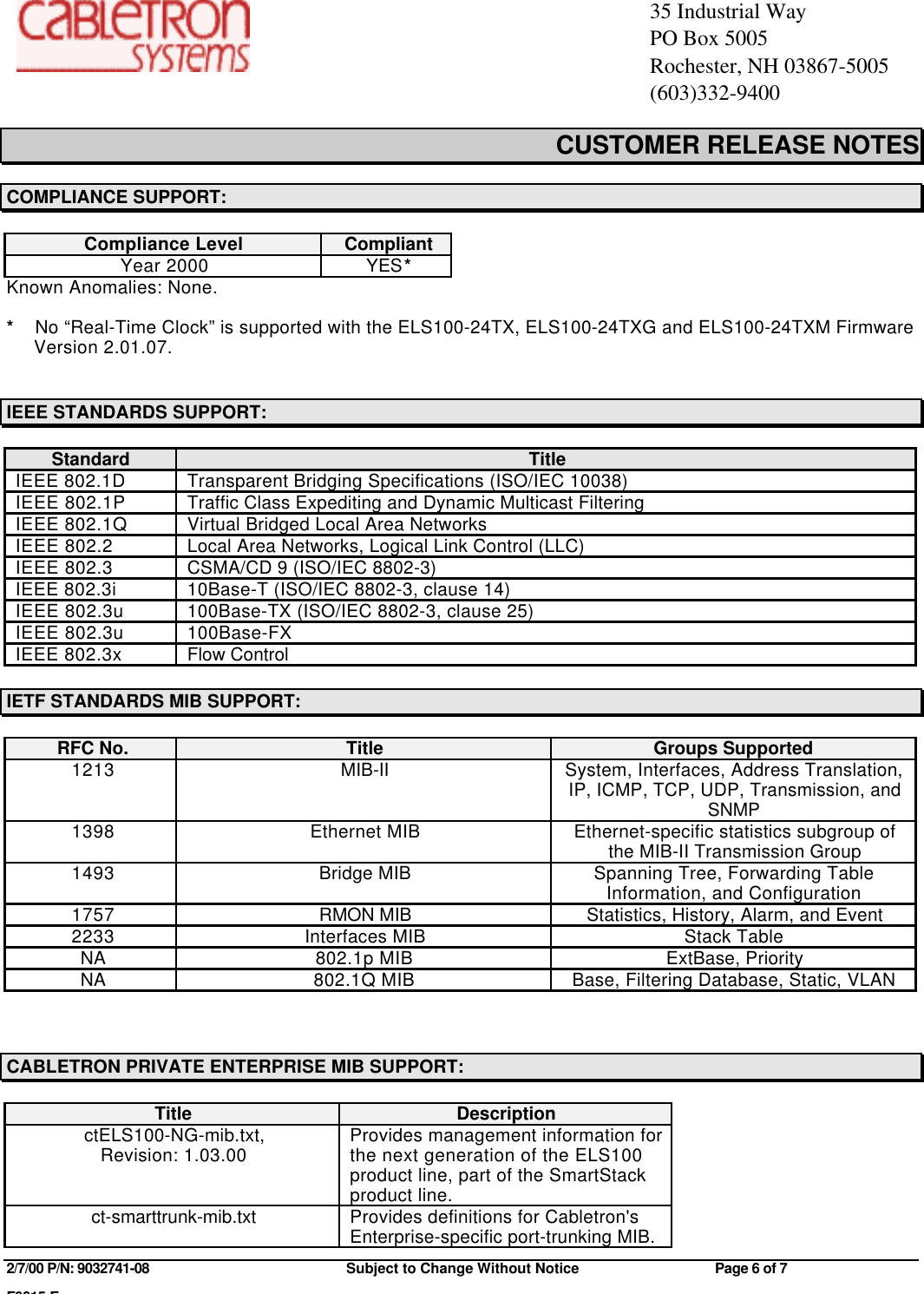 Cabletron Systems Smartstack Els100 24Tx Users Manual