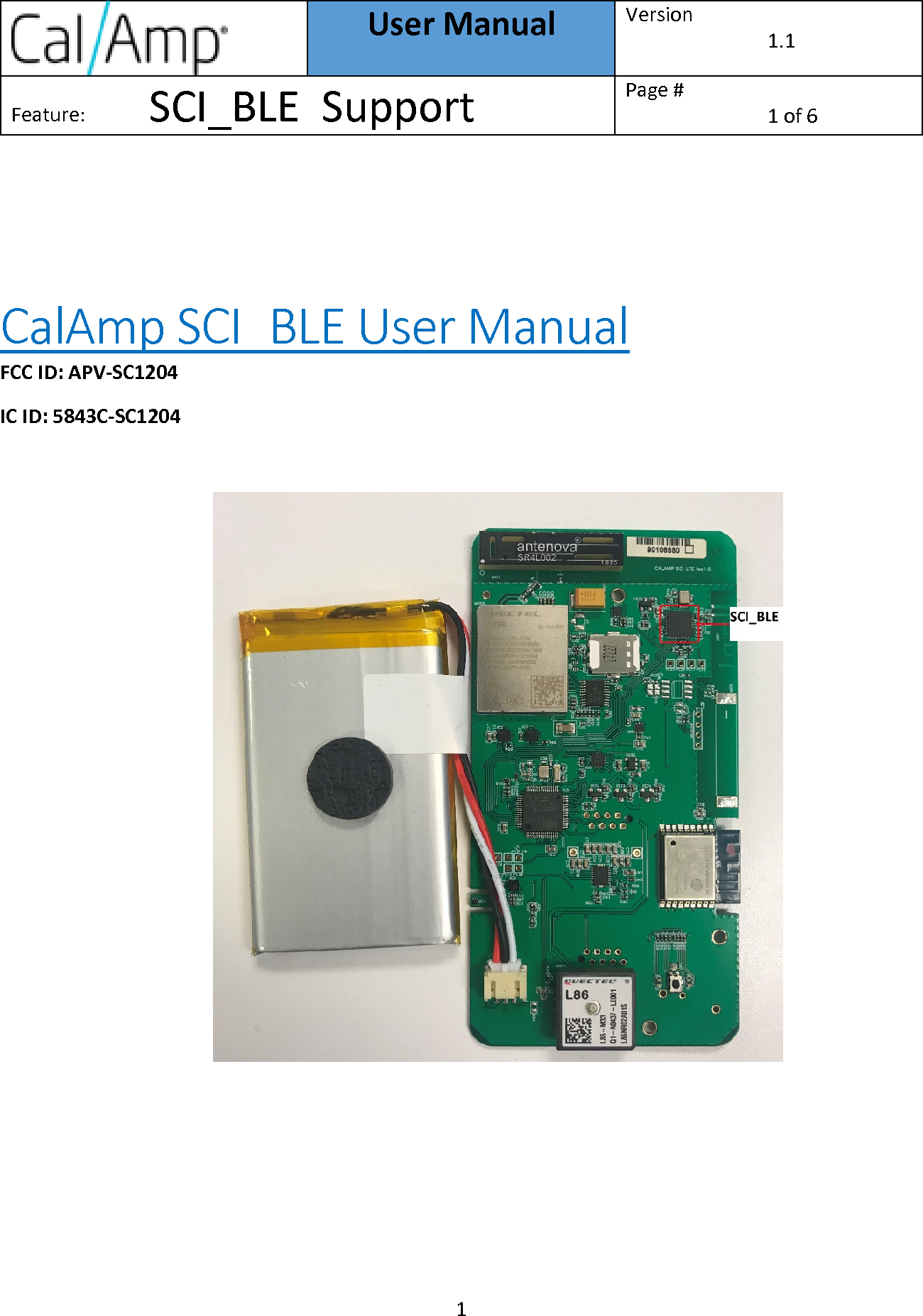 CalAmp SC1204 Bluetooth Module User Manual