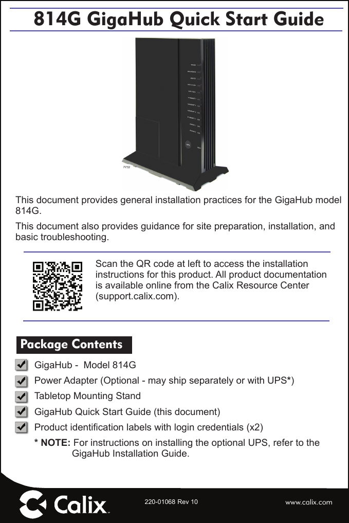 Calix 814G-1 GigaHub User Manual 814G GigaHub Viewable R10 indd