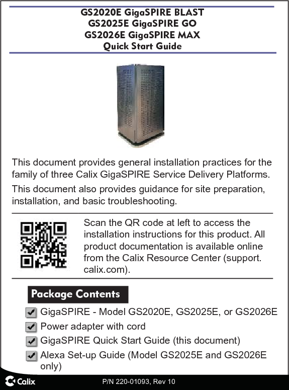 Calix GS2026 GigaSpire User Manual GS2020E GigaSPIRE MAX QSG indd