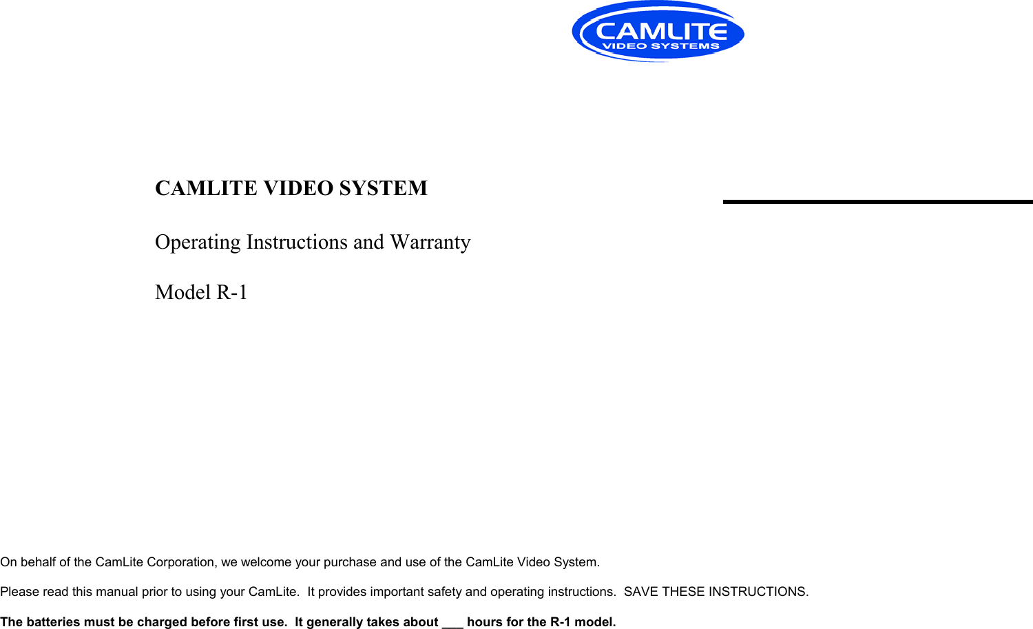 CamLite CL0201 CamLite Video System User Manual users manual
