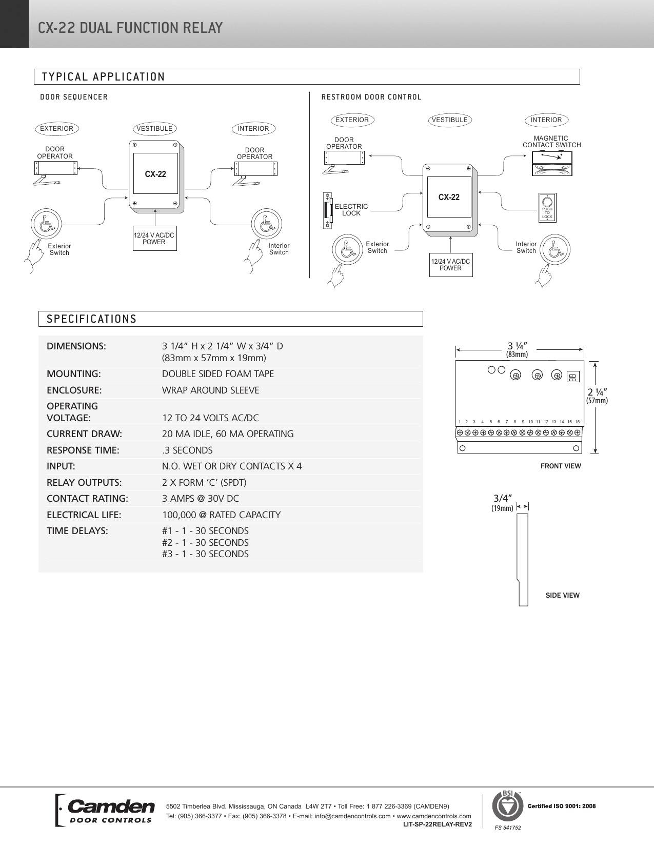Camden CX 22 Dual Function Relay Restroom Door Controller And Bi ...