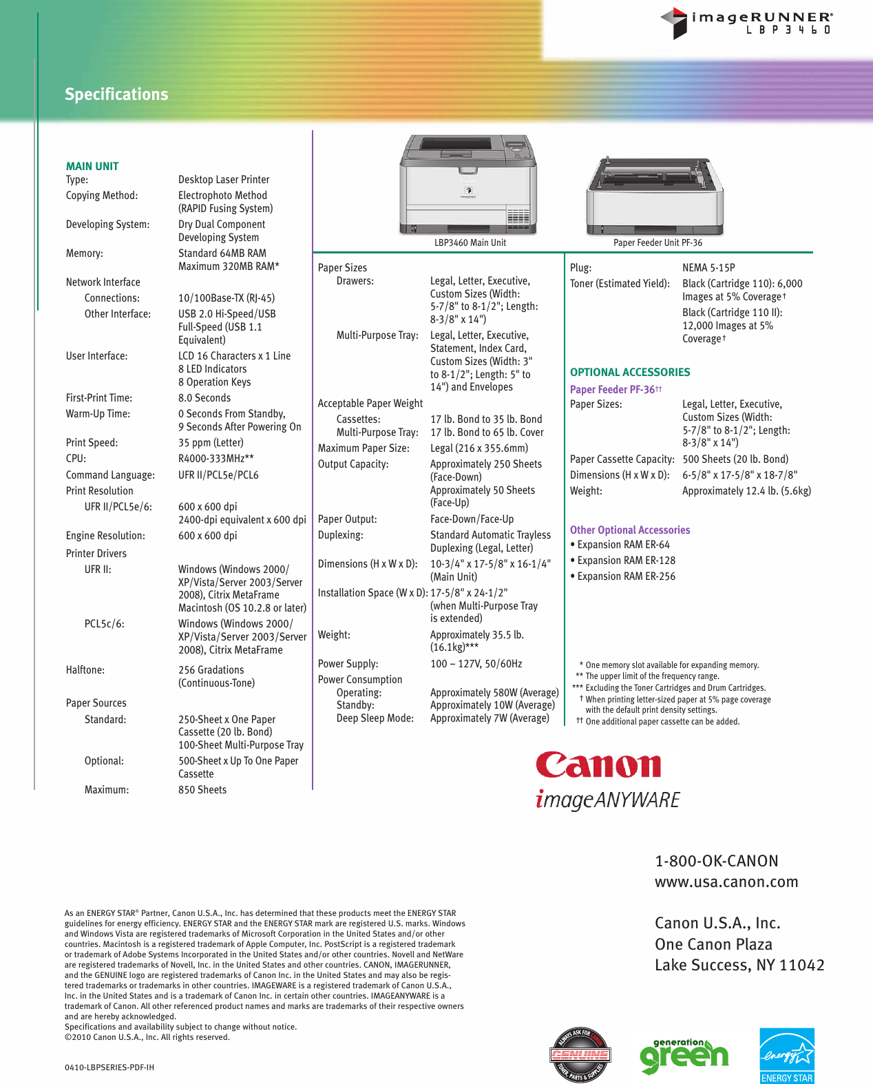 Canon Color Imagerunner Lbp5960 Read Only Brochure