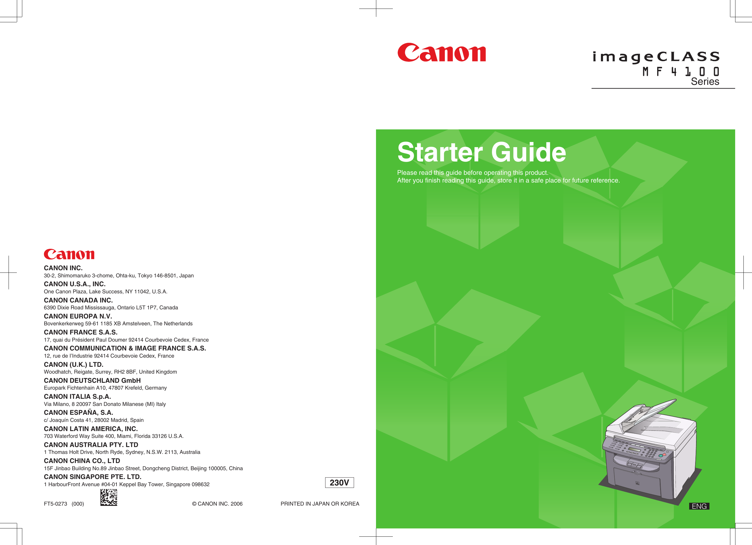 Canon Imageclass Mf4100 Series Users Manual Starter Guide