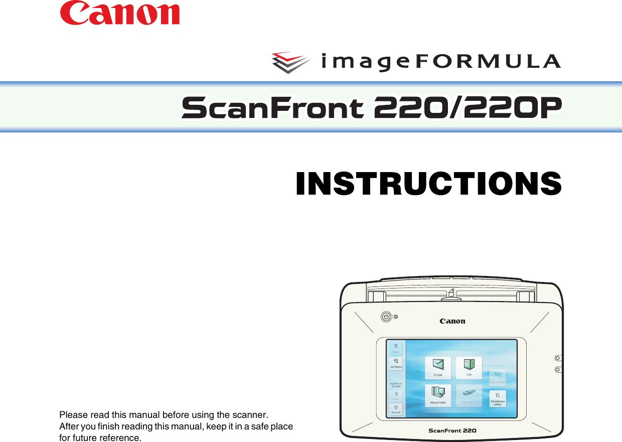 Canon Imageformula Scanfront 220P Owners Manual ScanFront220/220P ...