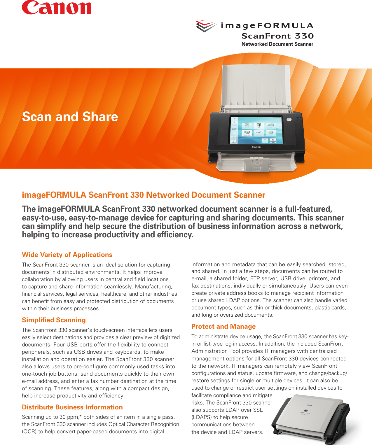 Canon Imageformula Scanfront 330 Brochure