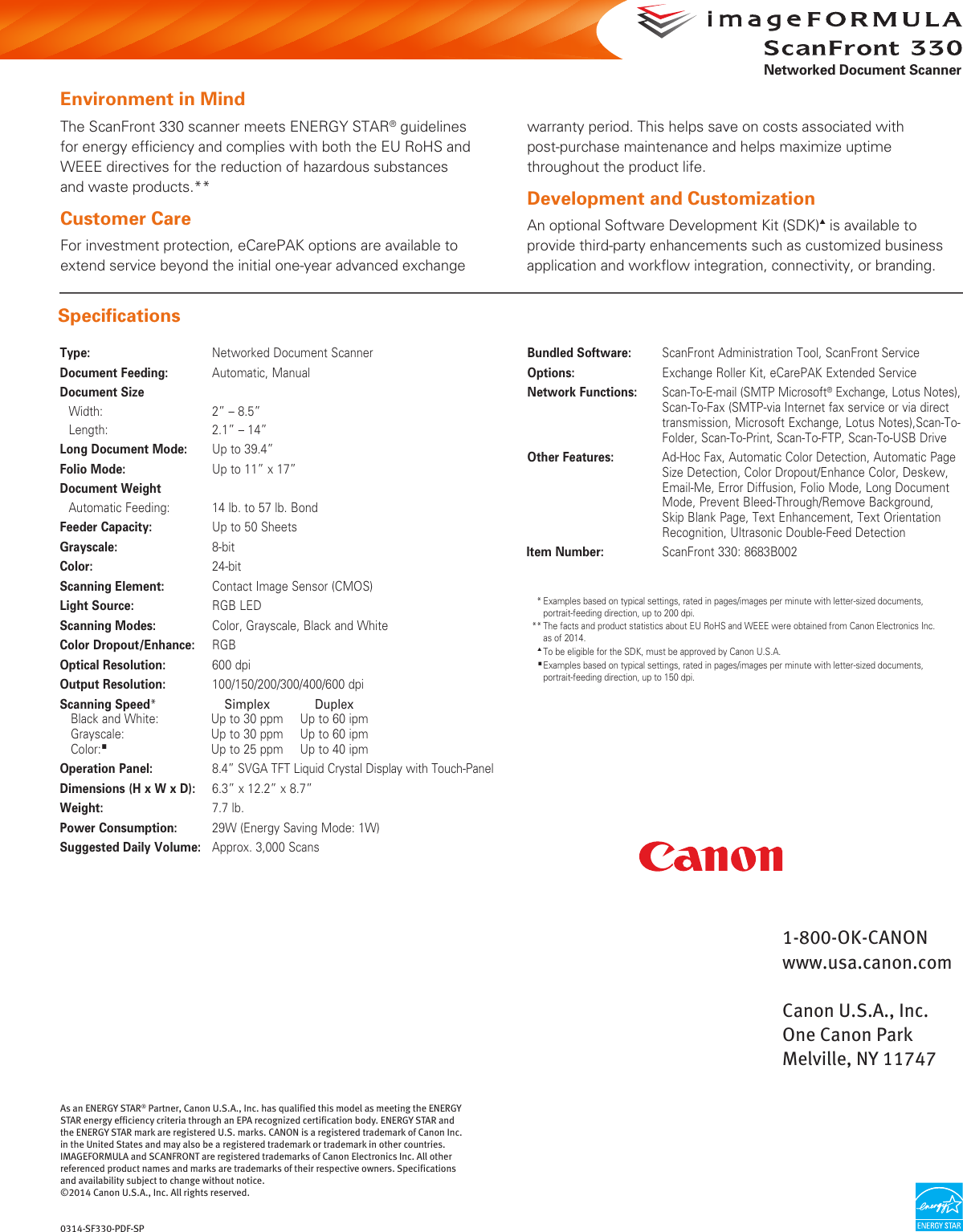 Canon Imageformula Scanfront 330 Brochure