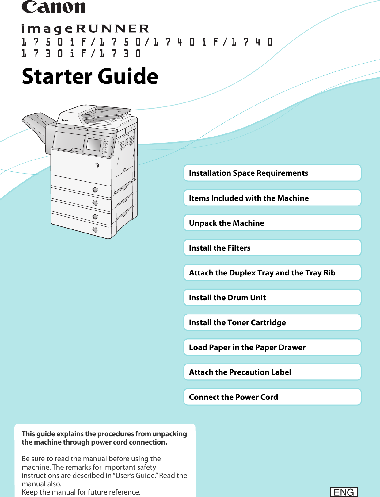 Canon Imagerunner 1730 Getting Started Guide 1750iF/1750/1740iF/1740/1730iF/1730 Starter