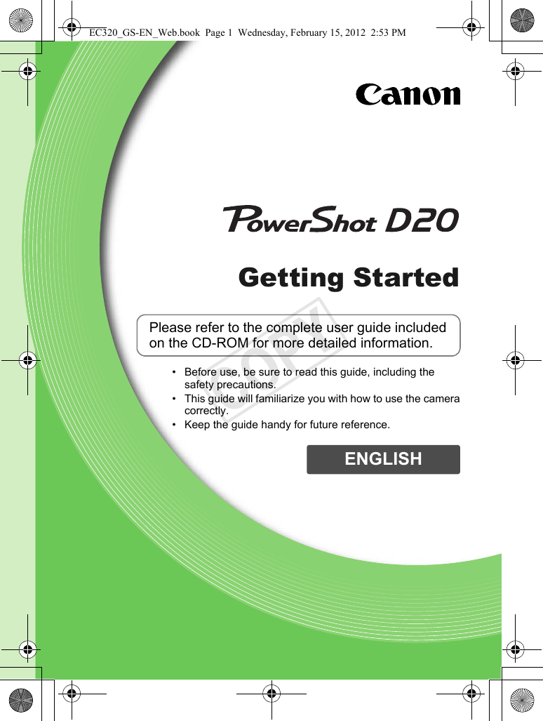 Canon Powershot D20 Getting Started Guide