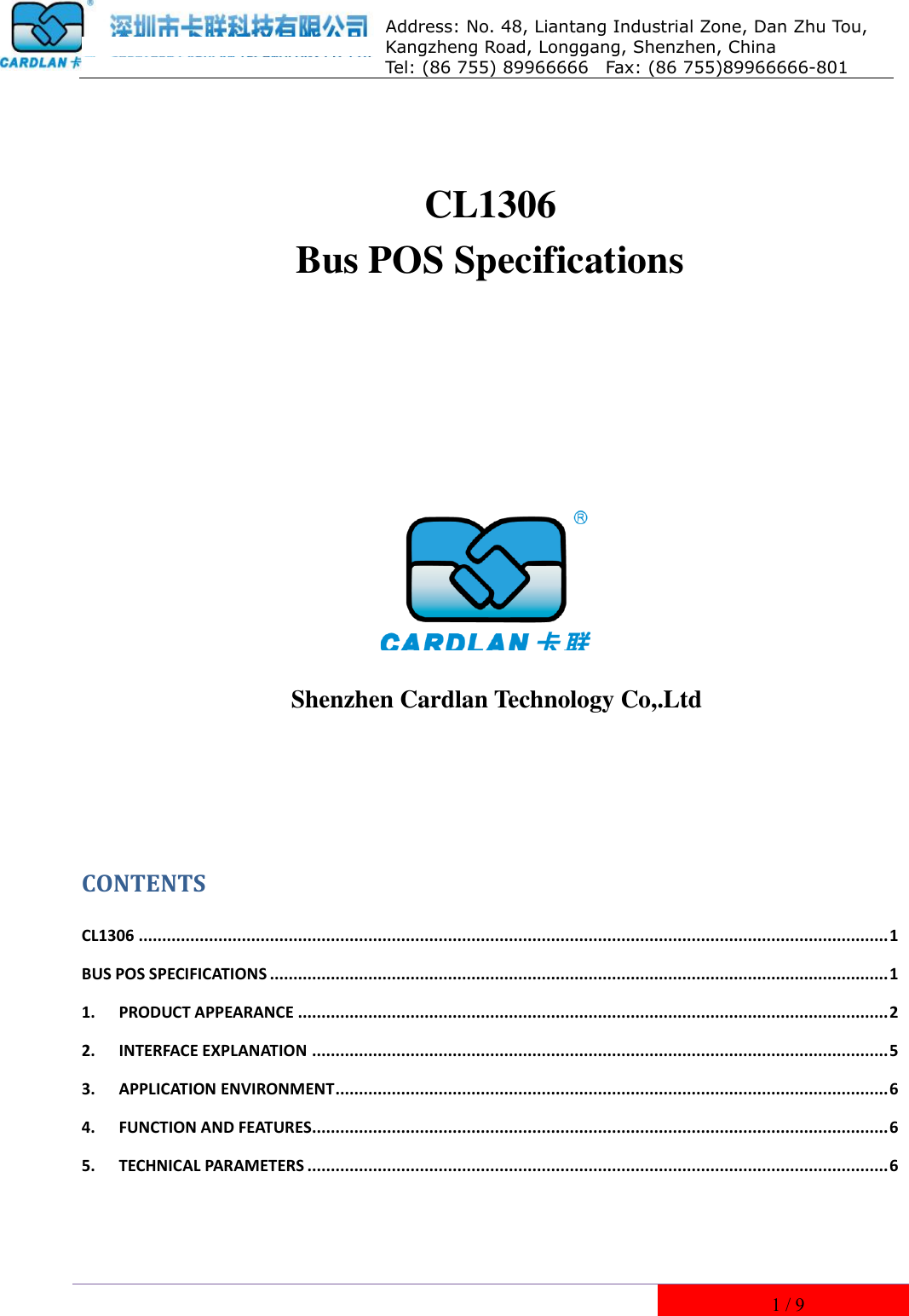 Cardlan Technology CL1306 Card Reader User Manual
