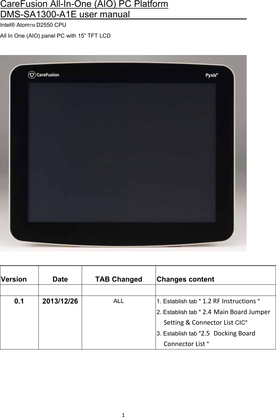 CareFusion ES-AIO-02 AIO Panel User Manual