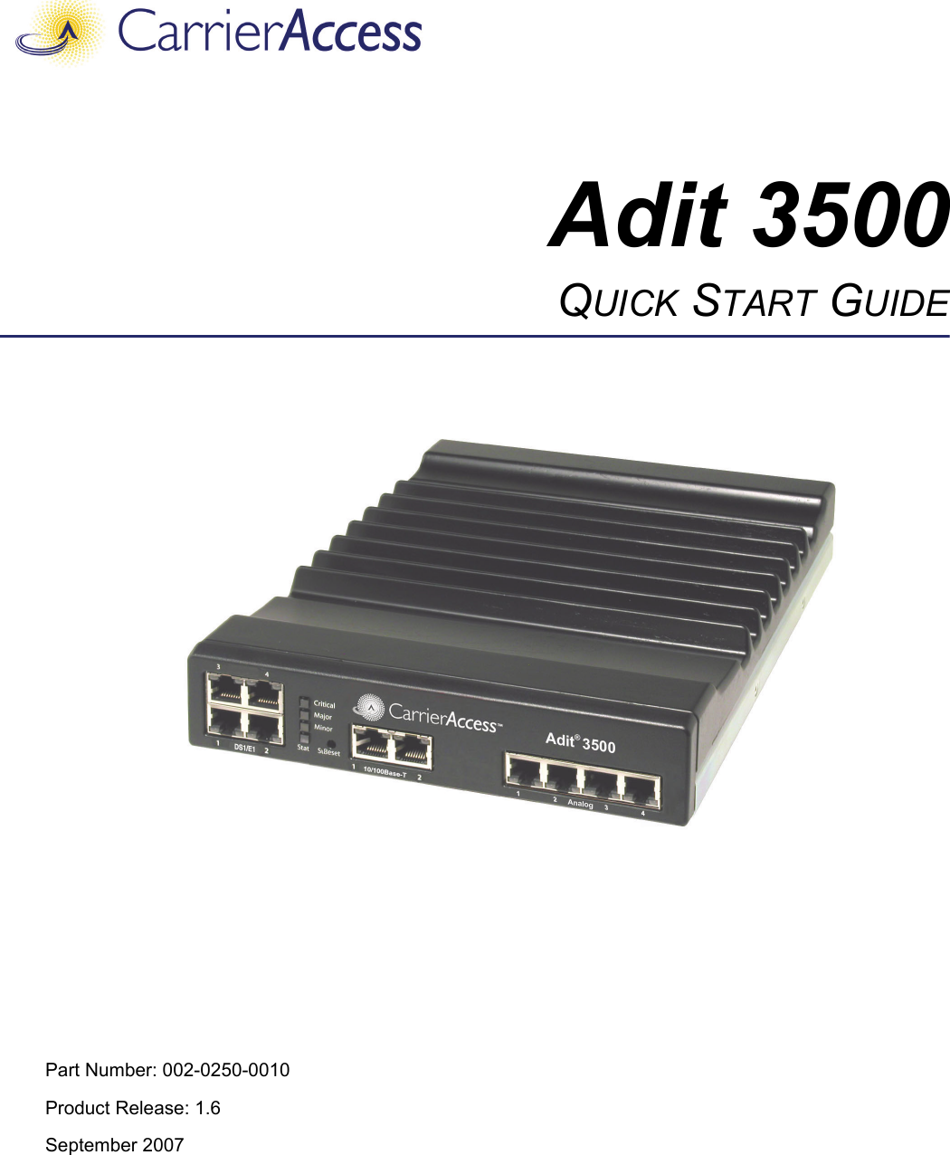 Carrier Access Adit 3500 Users Manual Adit_3500_Quickstart