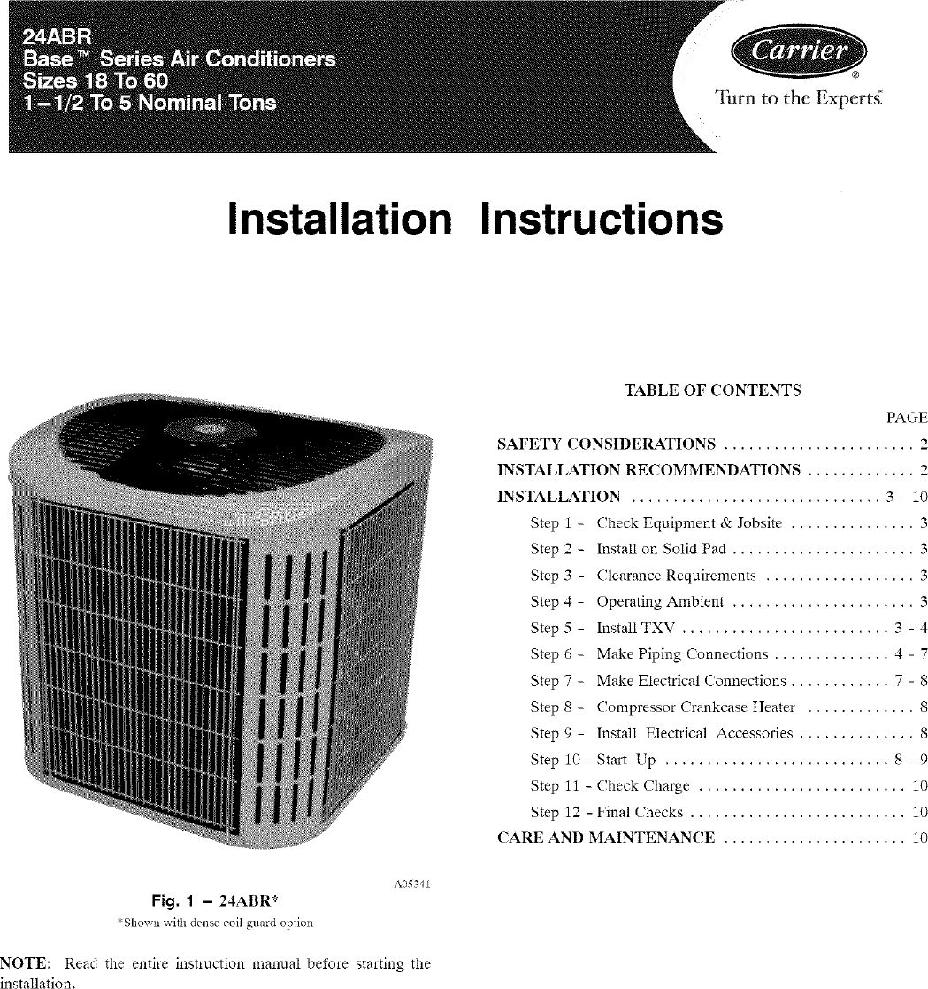 Carrier 24ABR318A0030010 User Manual A C UNIT Manuals And Guides L0610772