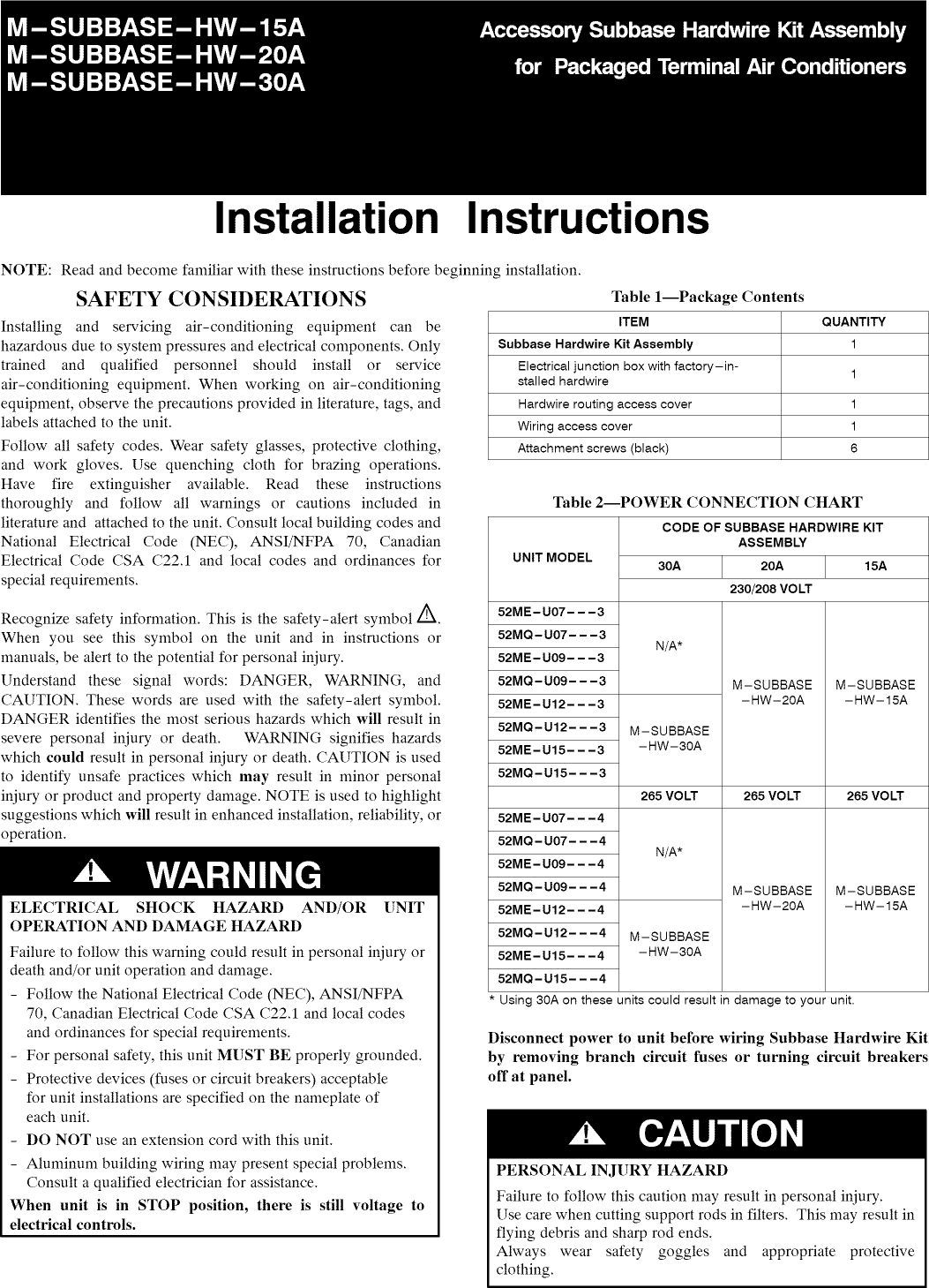 Carrier 52MEAU09301AA User Manual PACKAGE UNIT Manuals And Guides L0902497