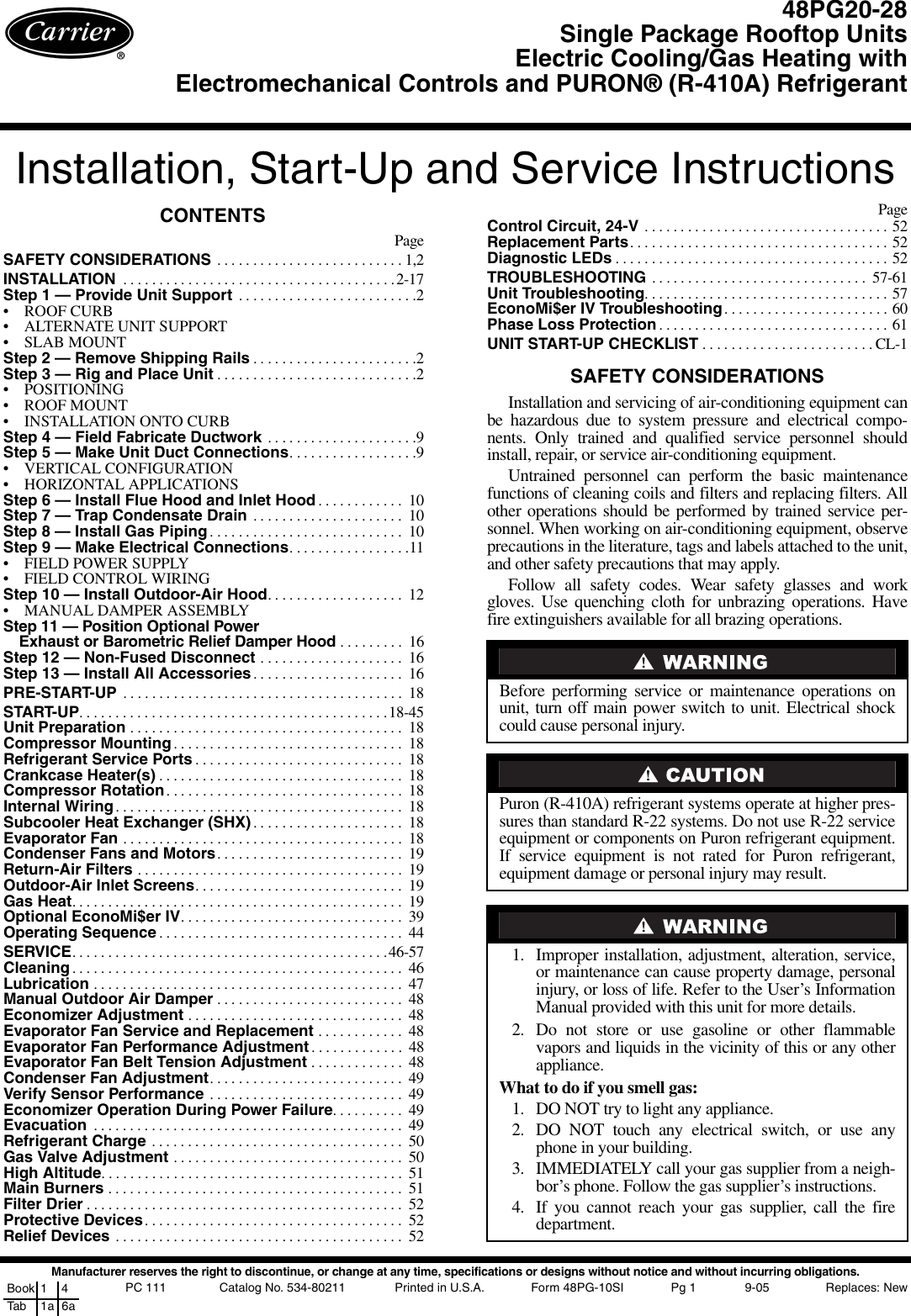 Carrier Single Package Rooftop 48Hc Users Manual 11SI, 43% OFF