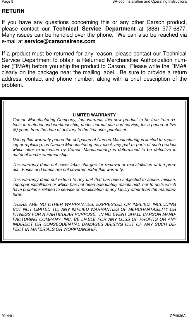 Carson Optical Siren Amplifier Sa 500 Users Manual 10