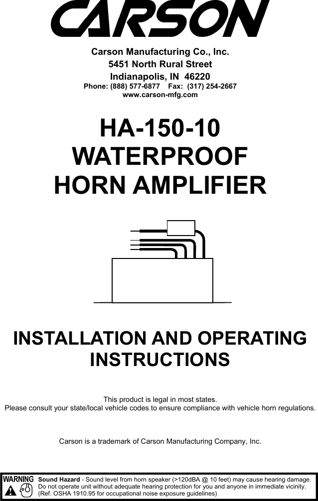 Carson Stereo Amplifier Ha 150 10 Users Manual