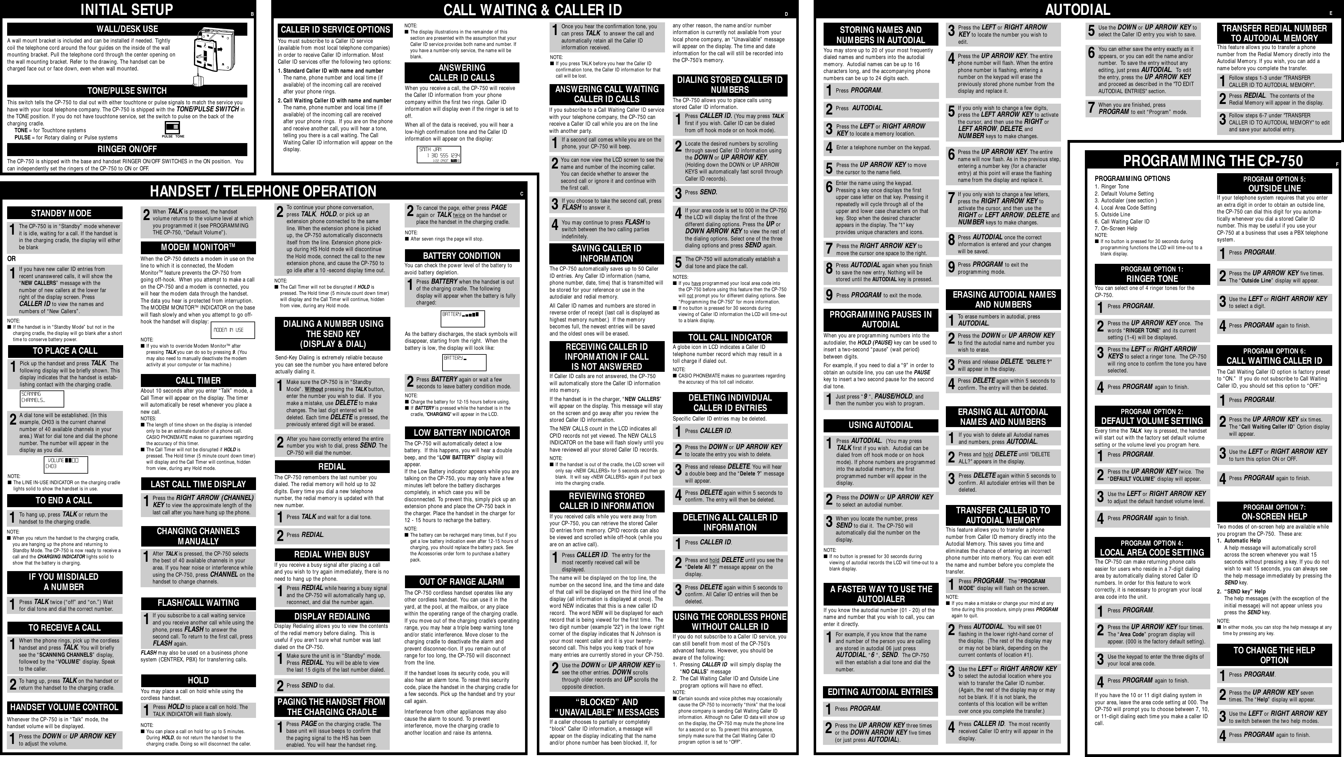 Casio Communication CP-750 900 MHz 40 Channel Analog Cordless Telephone ...