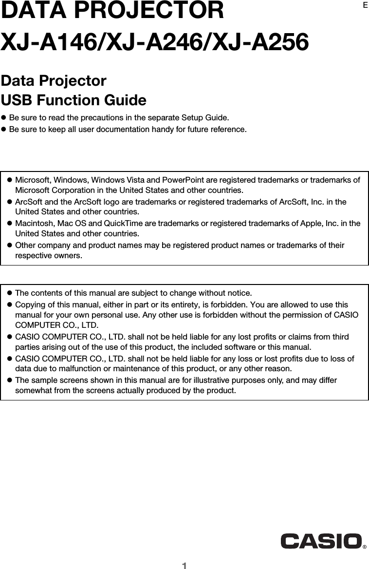 Casio A256 Usb Guide English XJ A146/XJ A246/XJ