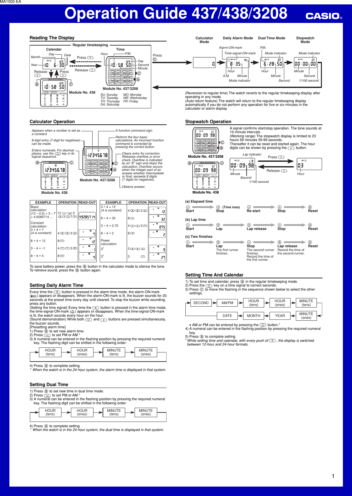 Casio Calculator Ca53W 1 Operation Manual QW 437 438 3208