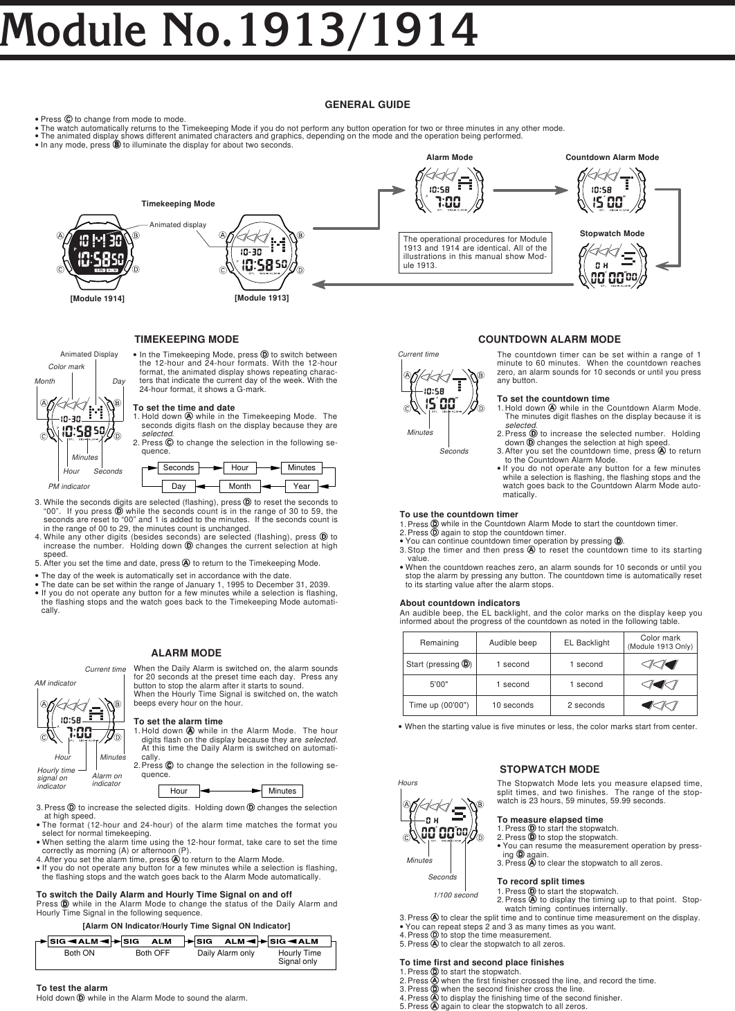 Casio Watch 1914 Users Manual QW 1913/1914