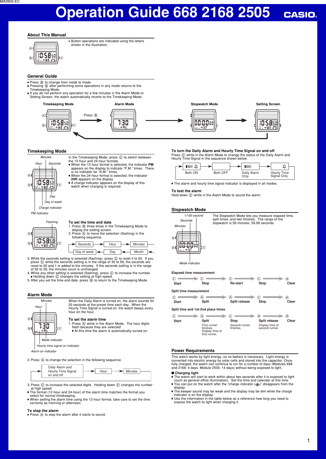 Casio Watch 2168 Users Manual QW 668_2168_2505