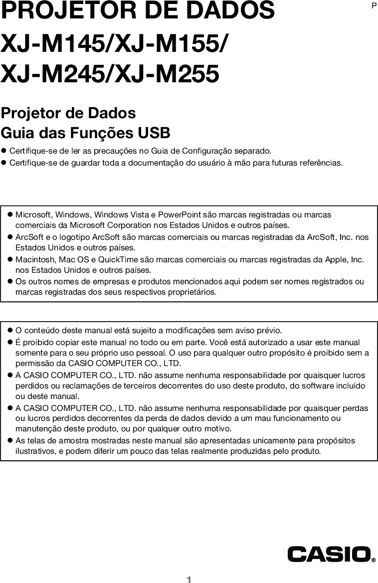 Casio XJ M145/XJ M155/XJ M245/XJ M255 M255S_USB_Guide_Portuguese M255S ...