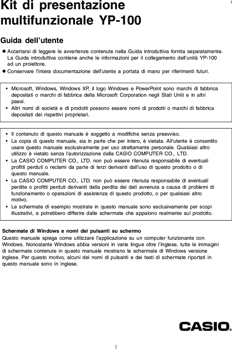Casio YP 100 YP100_UG_ITA YP100 UG ITA IT