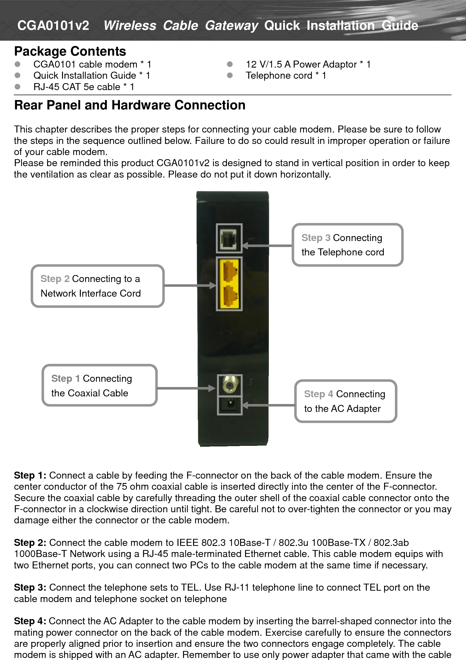 CastleNet Technology CGA0101V2 WIFI cable modem router User Manual ...