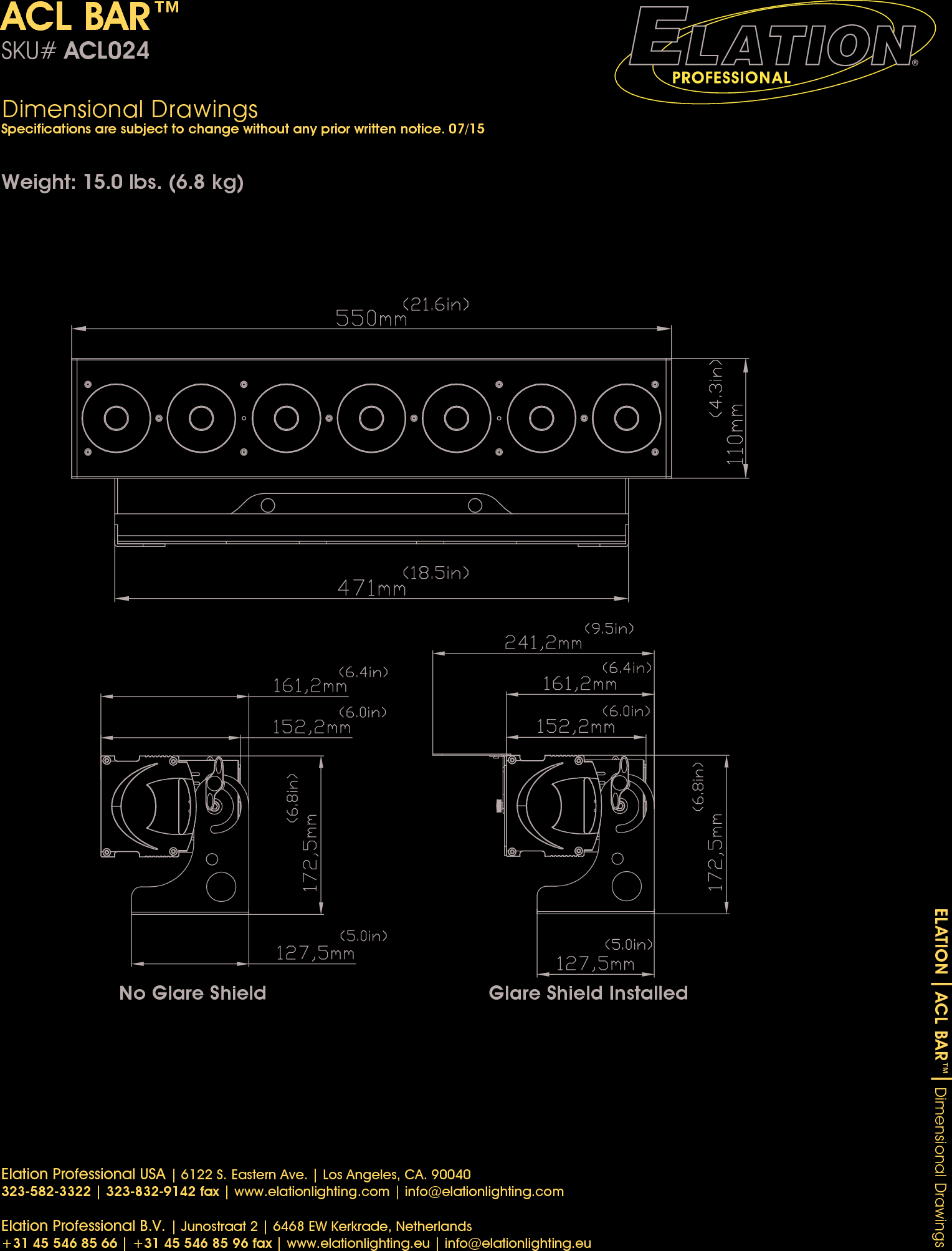 Elation Acl Bar Dimensional Drawings User Manual