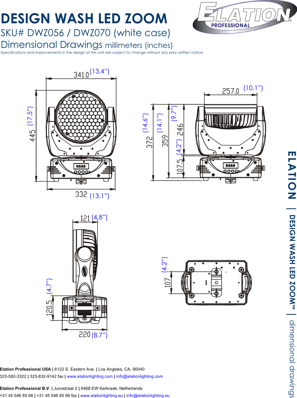 Elation Design Wash Led Zoom Dimensional Drawings drawingsx User Manual