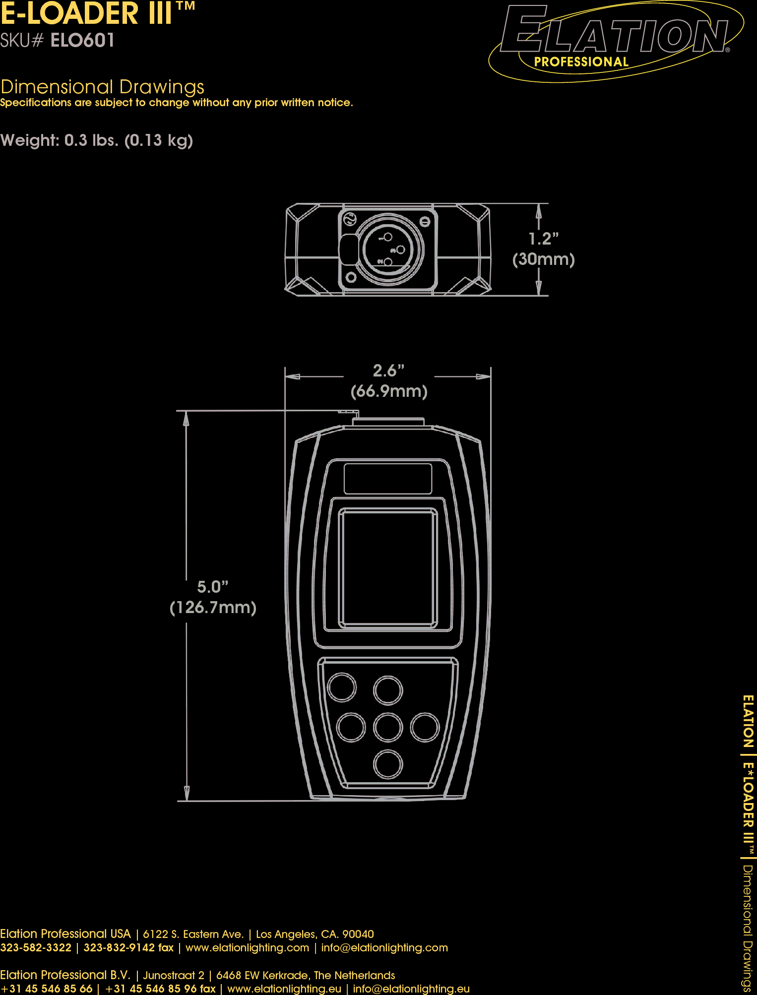 Elation E Loader Iii Dimensional Drawings User Manual