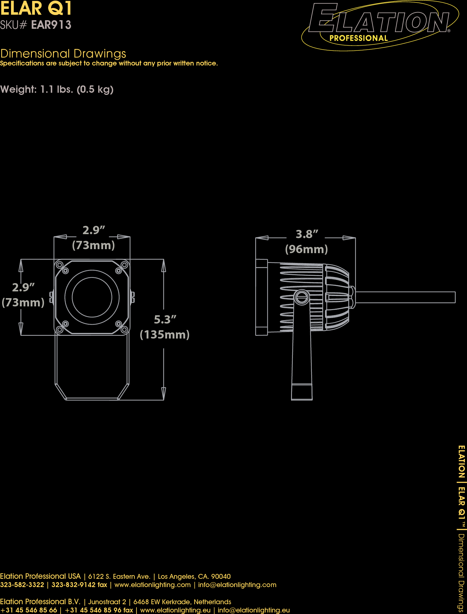 Elation Elar Q1 Dimensional Drawings User Manual