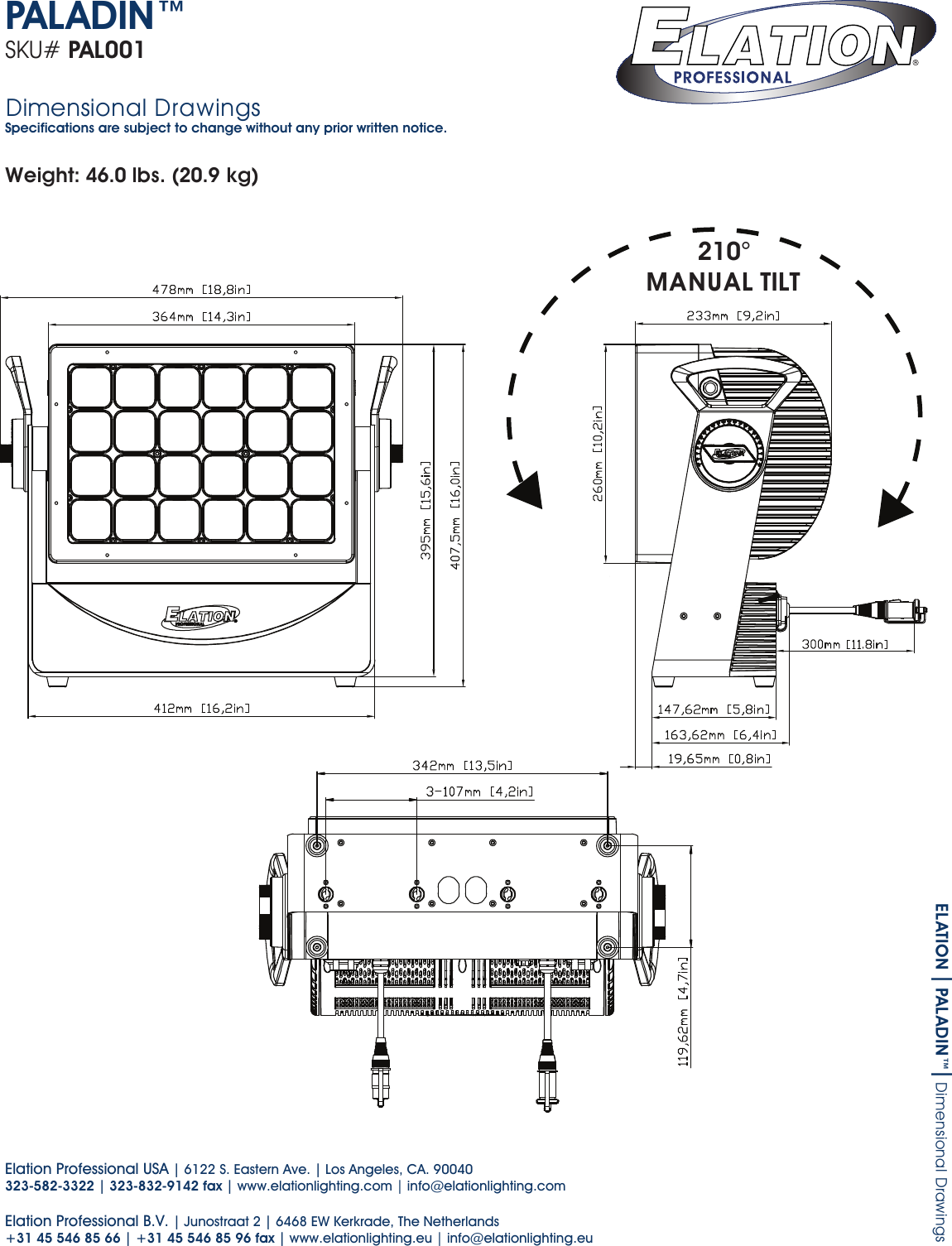Elation Paladin Dimensional Drawings User Manual