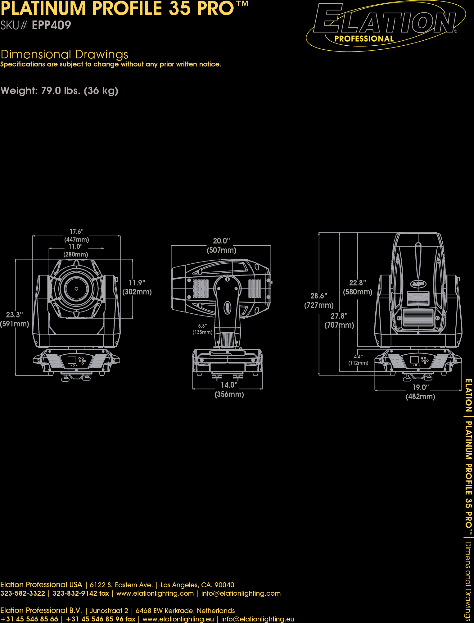 Elation Platinum Profile 35 Pro Dimensional Drawings User Manual