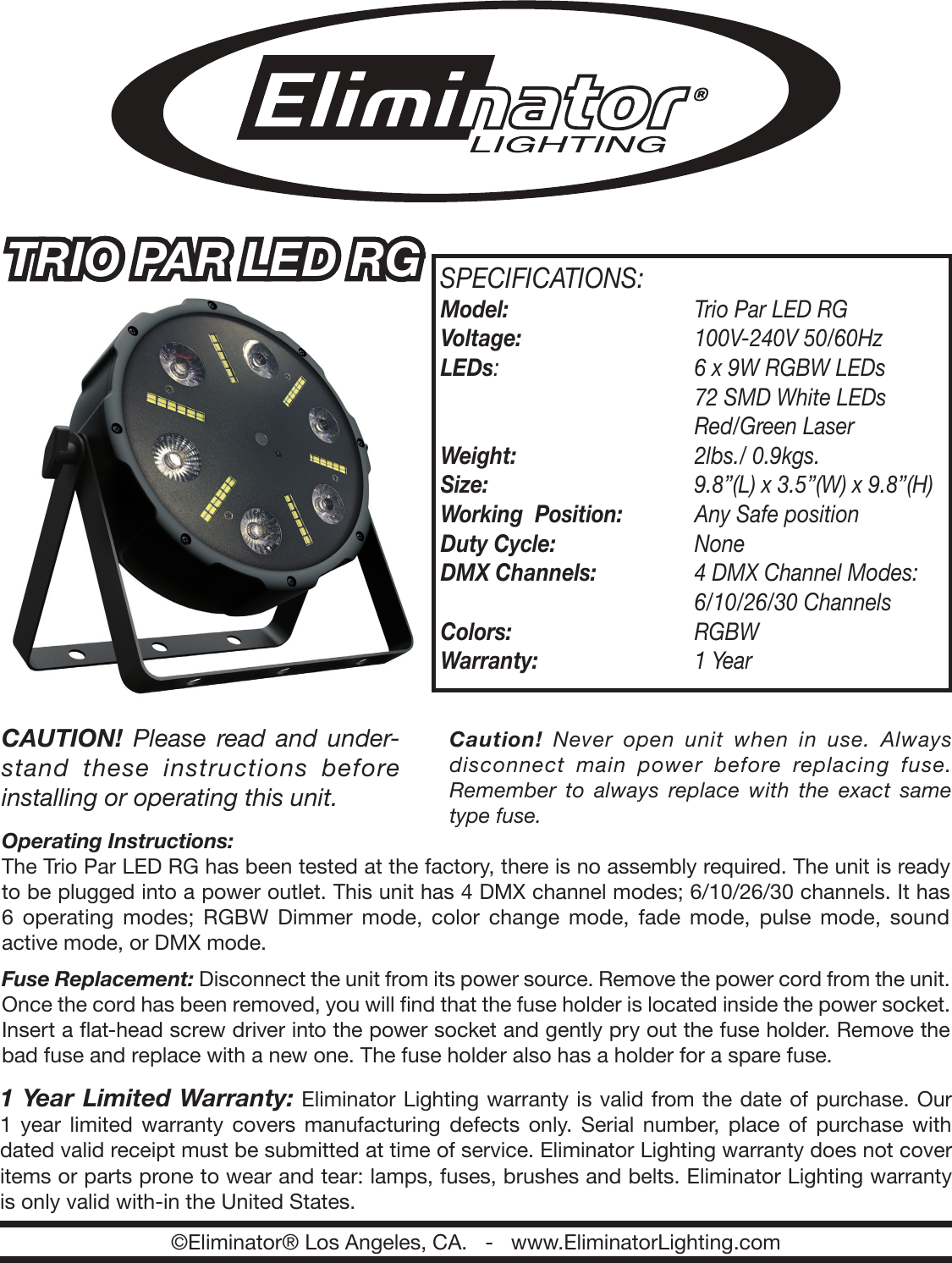 Trio Par LED RG MANUAL