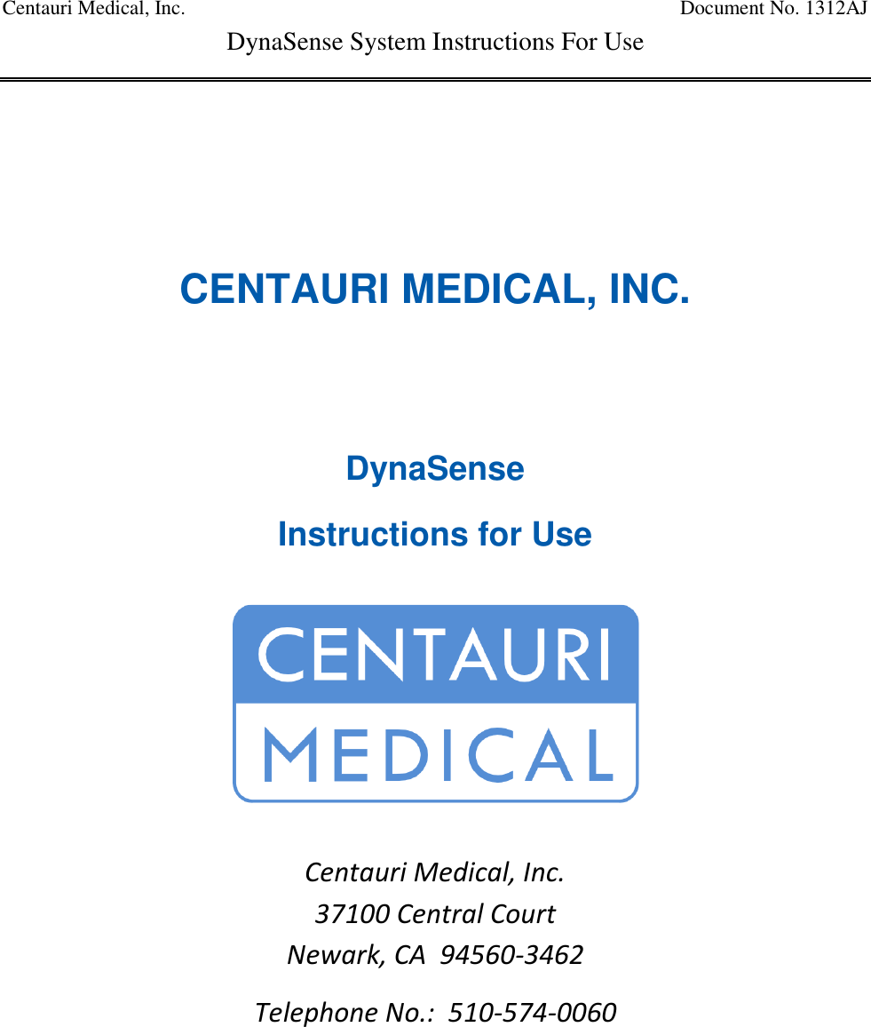 Centauri Medical 1121AE DynaSense USB RF Transceiver User Manual