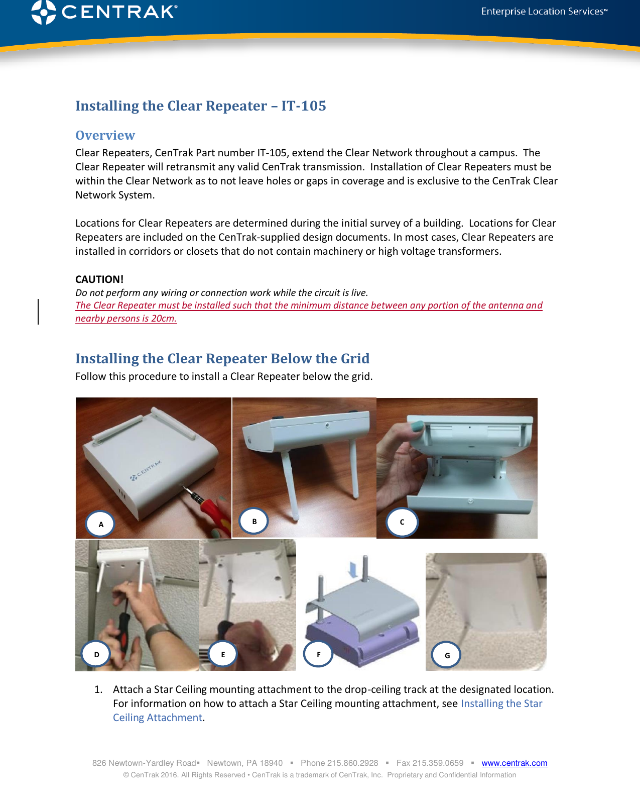 Centrak IT105 Clear Repeater IT-105 User Manual Installation