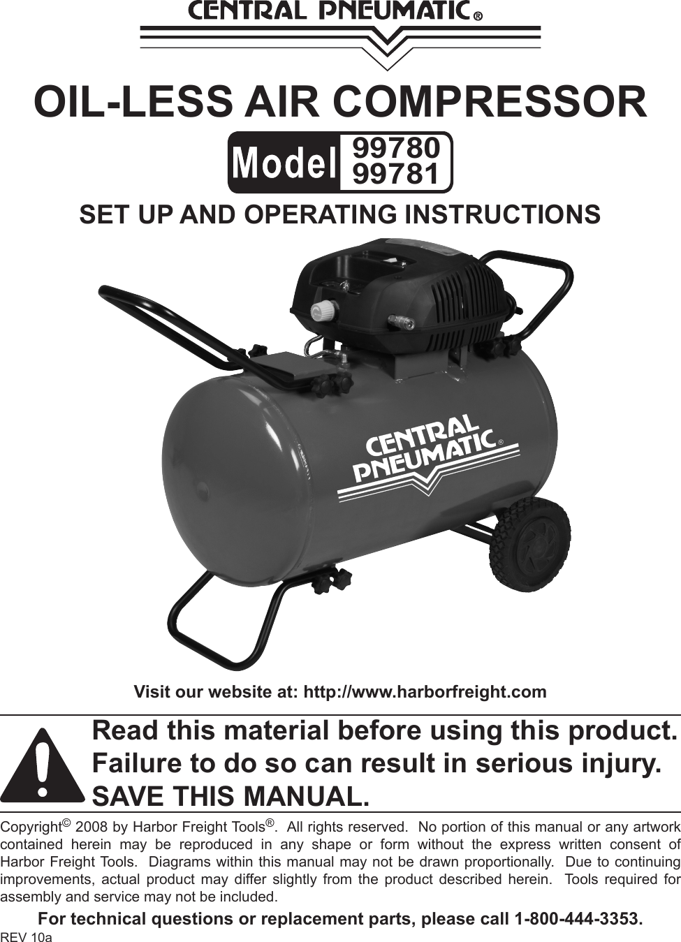 Central Pneumatic 99780 Users Manual