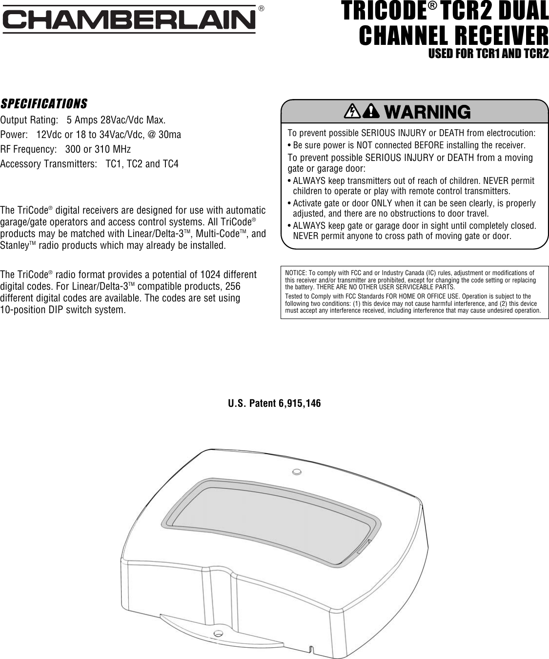 Chamberlain Tcr2 Users Manual 01 17468 REV B