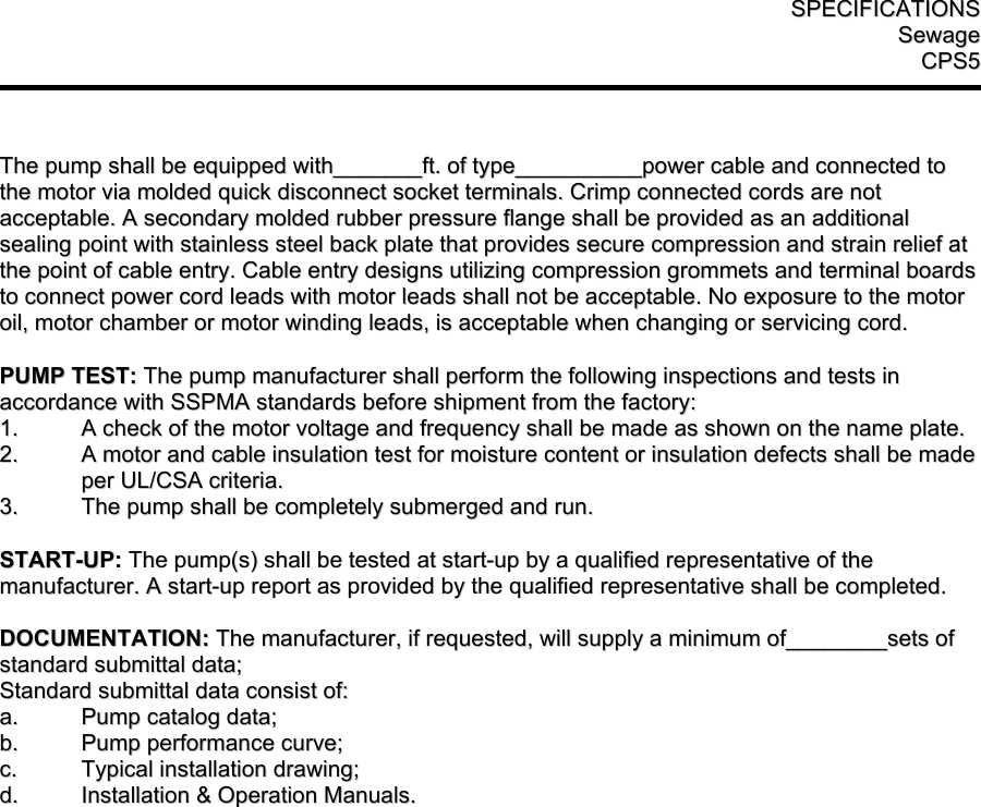 Champion Pumps Cps5 Pump Specification Sheet SCOPE