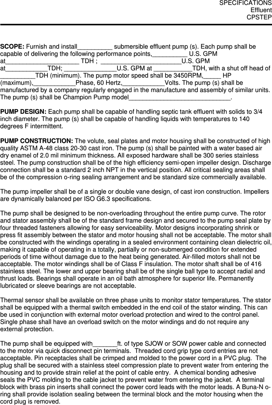 Champion Pumps Cpstep Pump Specification Sheet